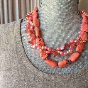 "Handmade" | Jewelry | Pink Magnesite Pearls Glass Crystals Necklace ...